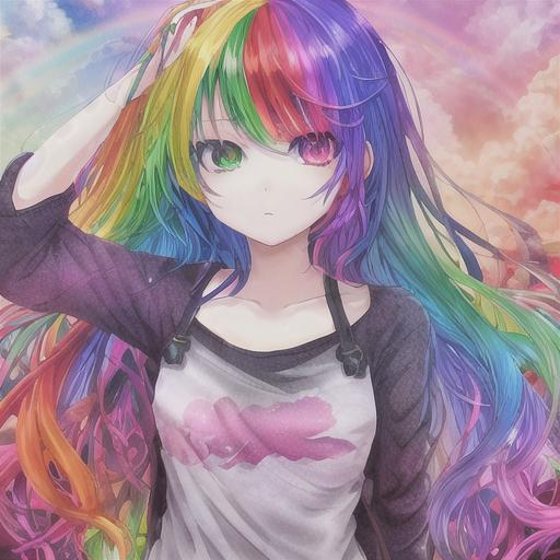 rainbow haired girl with beautiful eyes rainbows the... | OpenArt