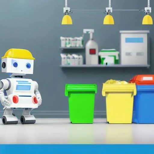 one small robot arm sorting hospital waste. Hospital...