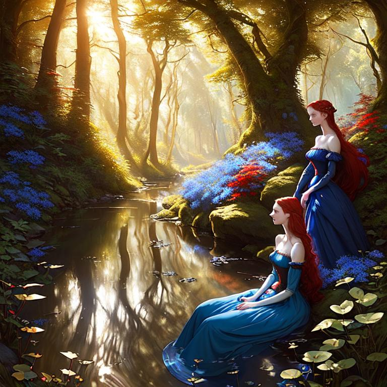 Three young pale princesses, red, white and deep blu... | OpenArt