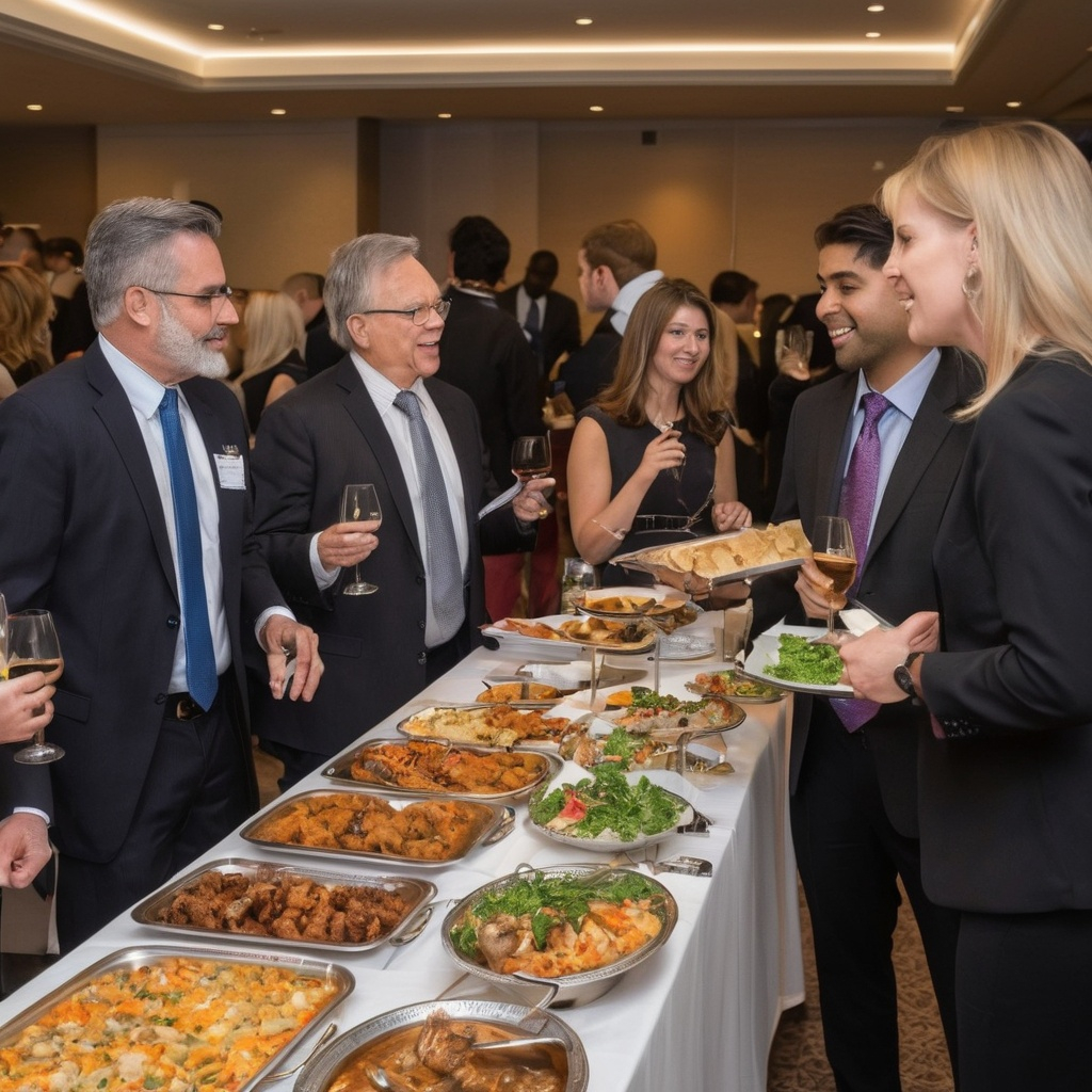 buffet networking event with a group of business exe...