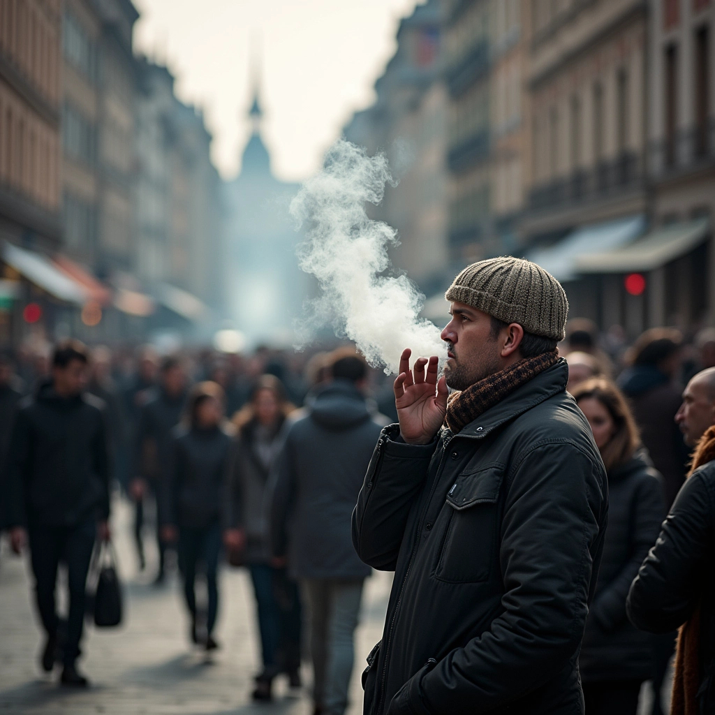 Lots of Europeans smoking in a public place