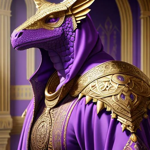 portrait of a (dragonborn muscular standing purple )... | OpenArt