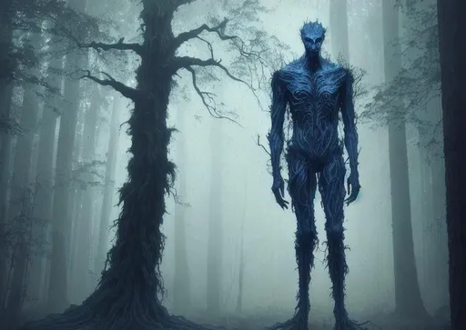 Faceless skinny monster in the pacific ocean looming... | OpenArt