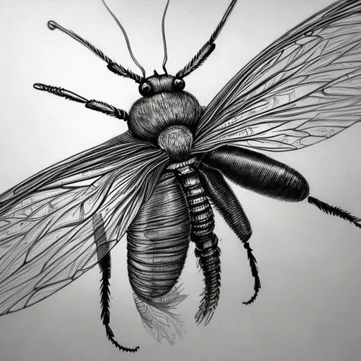 pencil drawing of an insect, abstract, surrealism, h...
