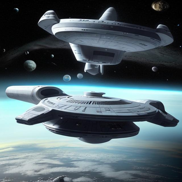 A big spaceship in middle of space.