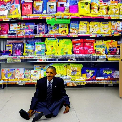 obama sitting on the floor of a dollar store