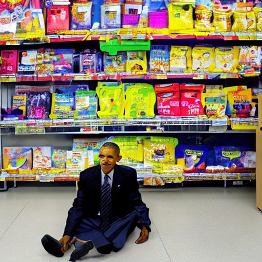 obama sitting on the floor of a dollar store
