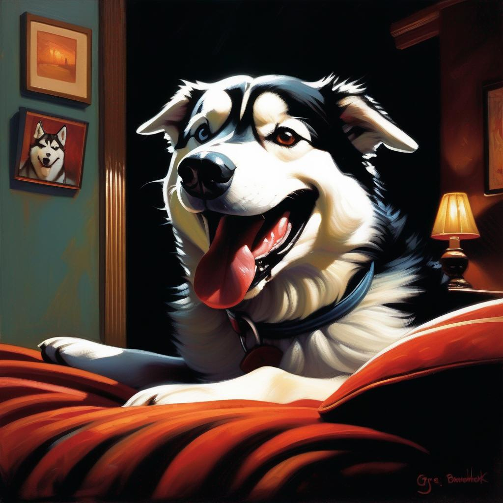 Smile dog, husky, with big teeth, creepy, cartoony s...