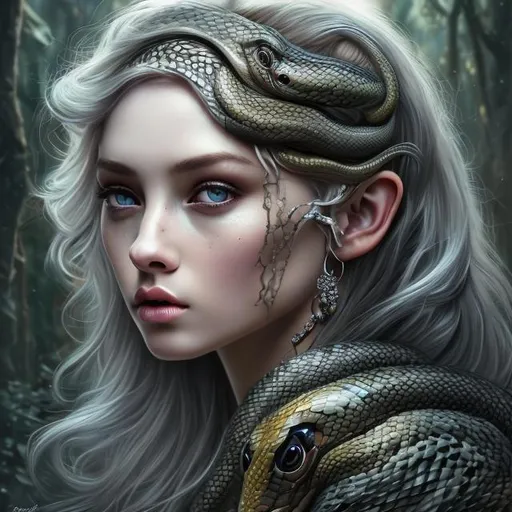 girl, cute, beautiful face, princess, snake, oil pai...