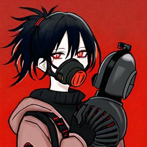 Pyro (black hair) (red eyes) wearing a dual respira... | OpenArt