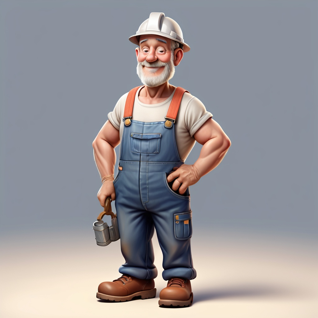 old handy man with overalls cartoon character