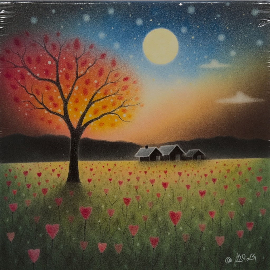 3 red lantern ,night, farm lodge,