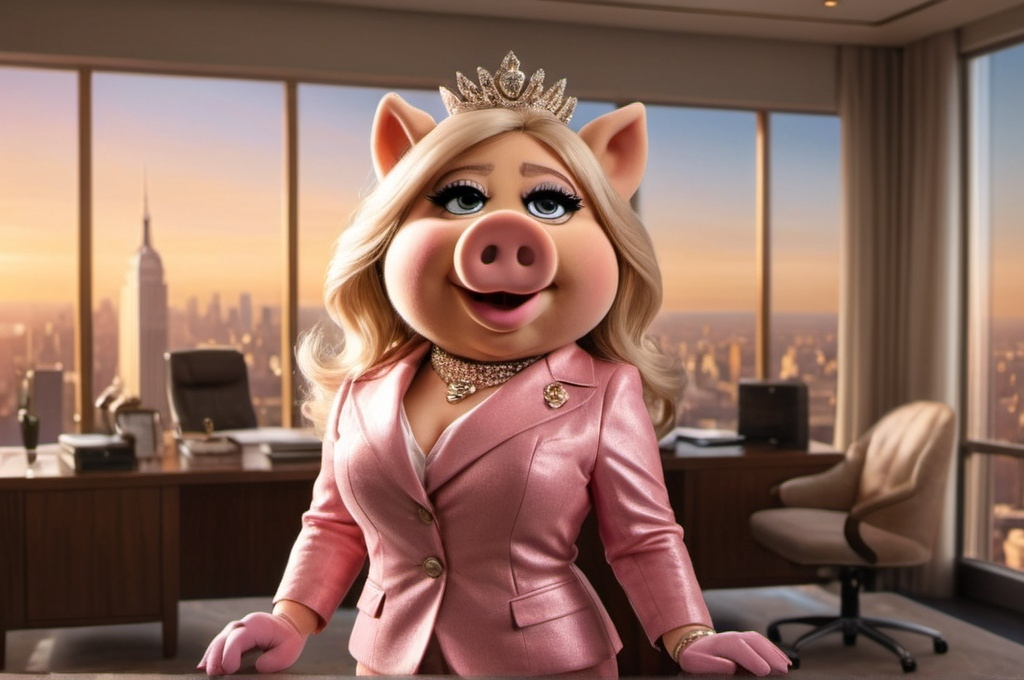 create an image of Miss PIggy female pig character,...