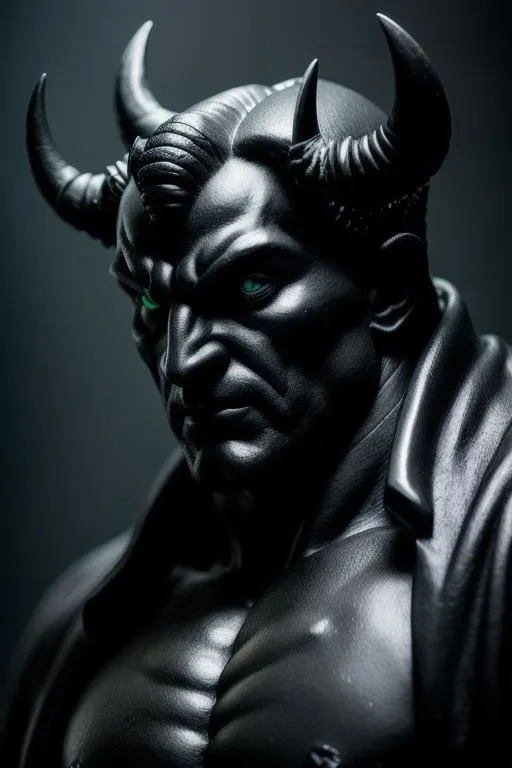 a drawing of a demon with horns and a beard, holding... | OpenArt