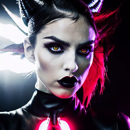 full body pose , demonic girl, black sclera, red and... | OpenArt