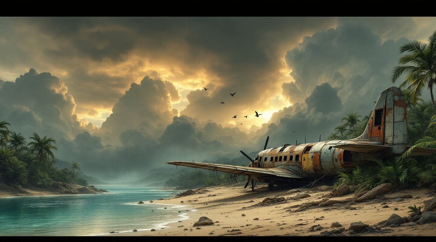 A small, rusted, post-apocalyptic seaplane construct...