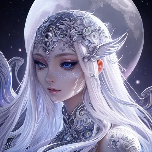 Beautiful moon goddess covered in nightly glow with... | OpenArt