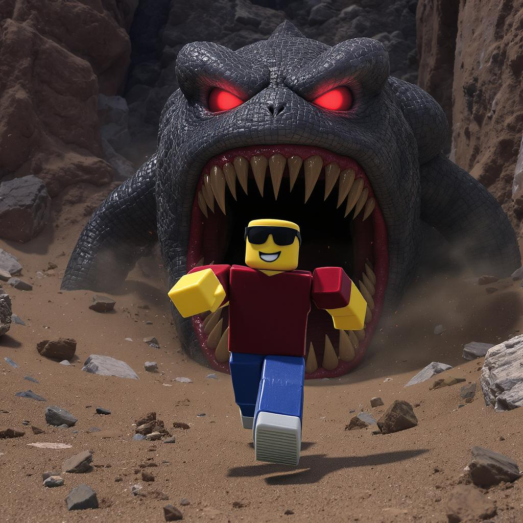 a r6 noob roblox person is running from a monster