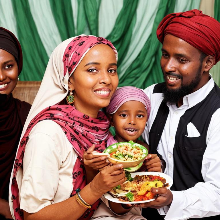 A Somali happy family realistic lunch