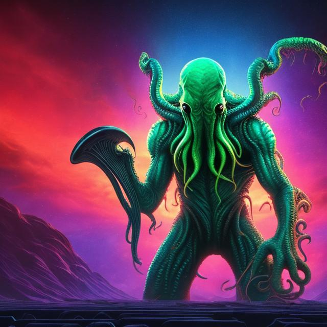 widescreen ratio, body building cthulhu playing guit...