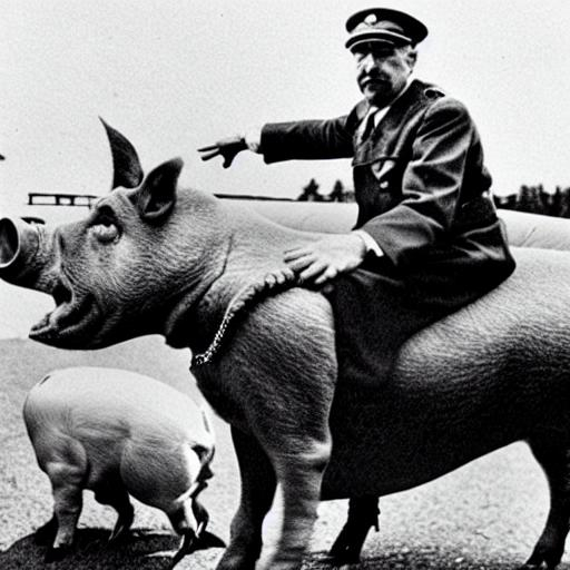 Hitler riding a pig