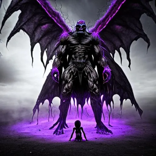 Gigantic Undead Demon, Tiny humans on the ground aro... | OpenArt