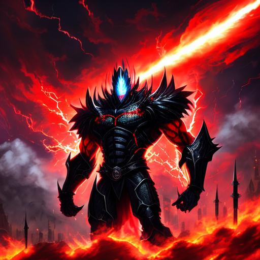 (mega detailed) (4x+anime) Dark demon god standing,...