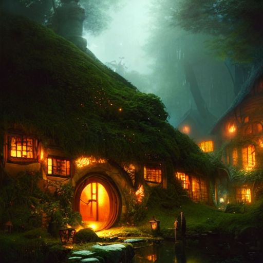 Hobbit Village at Night | OpenArt