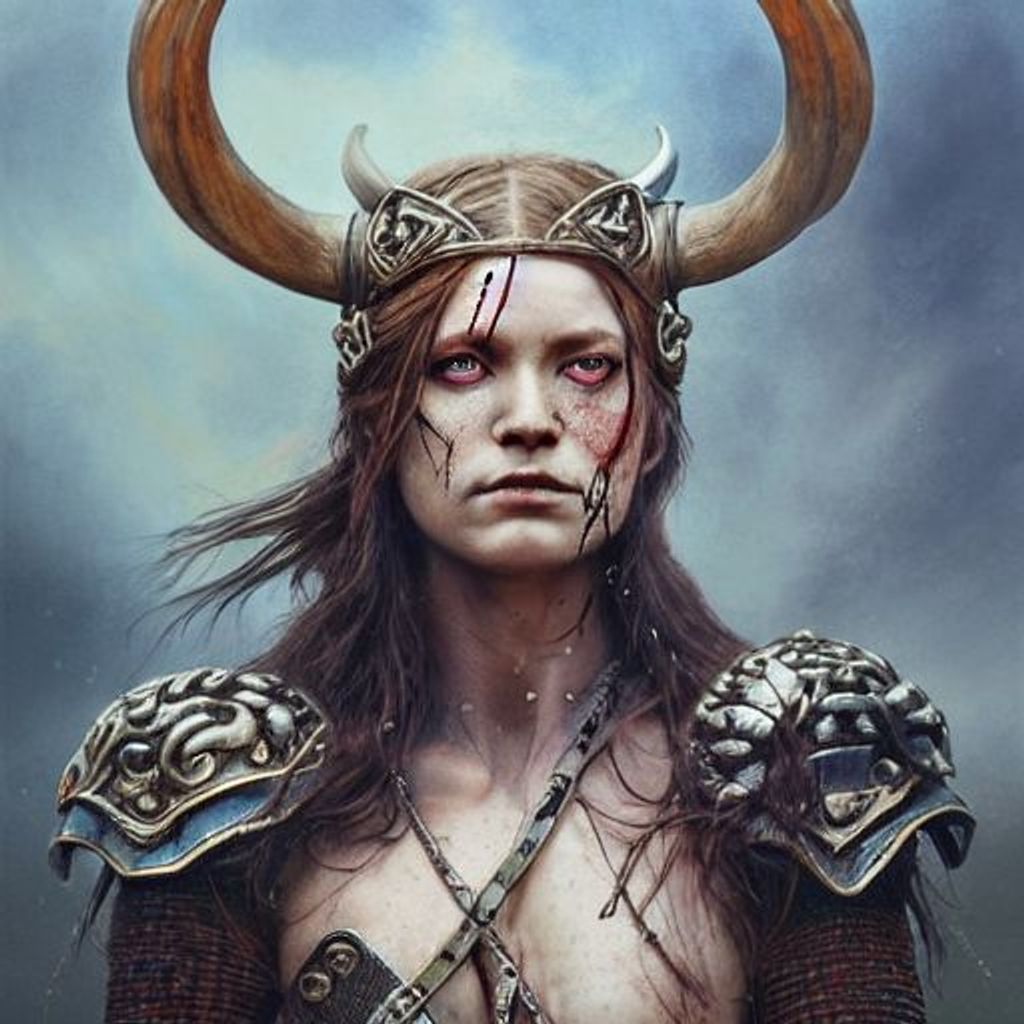 Official photo of a majestic fierce viking woman, le...