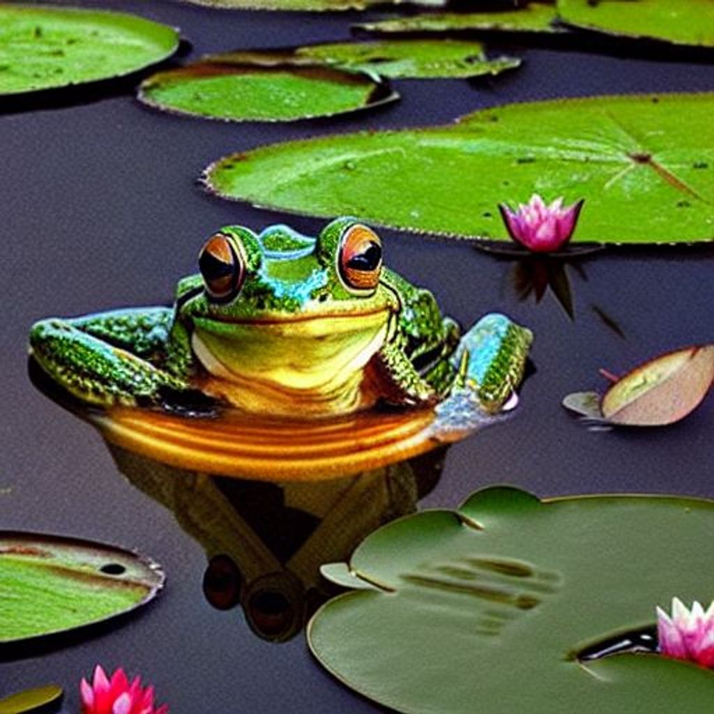 close up of a frog eating a fish in the pond with wa... | OpenArt
