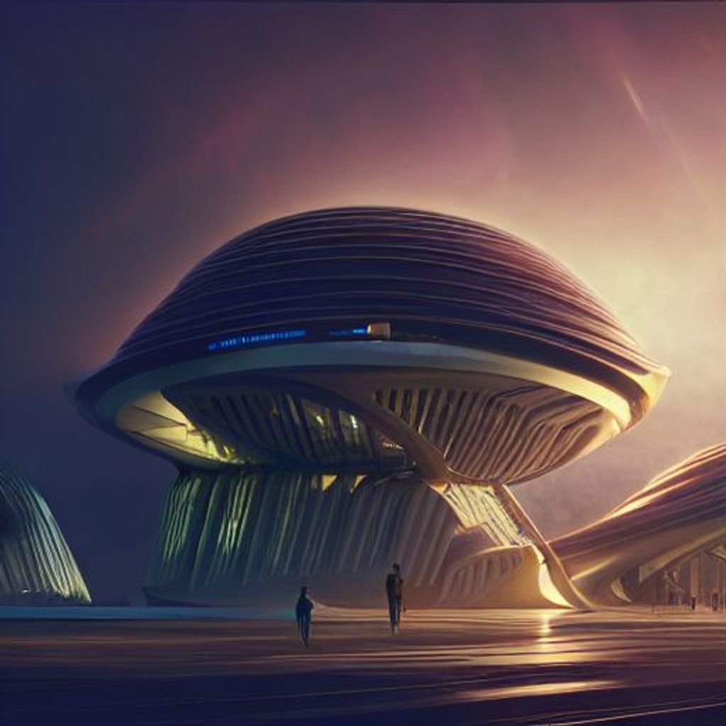 exterior shot of utopian architecture building with...