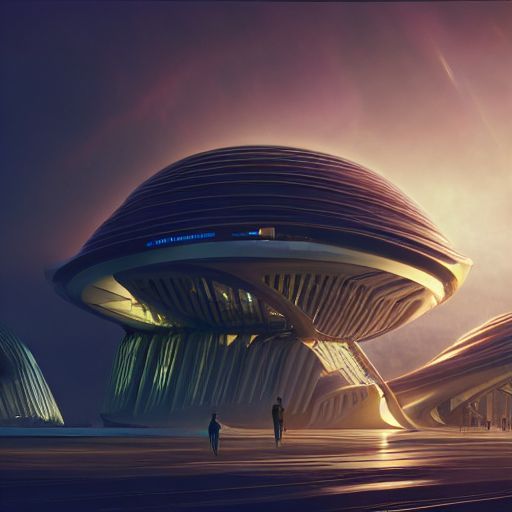 exterior shot of utopian architecture building with...