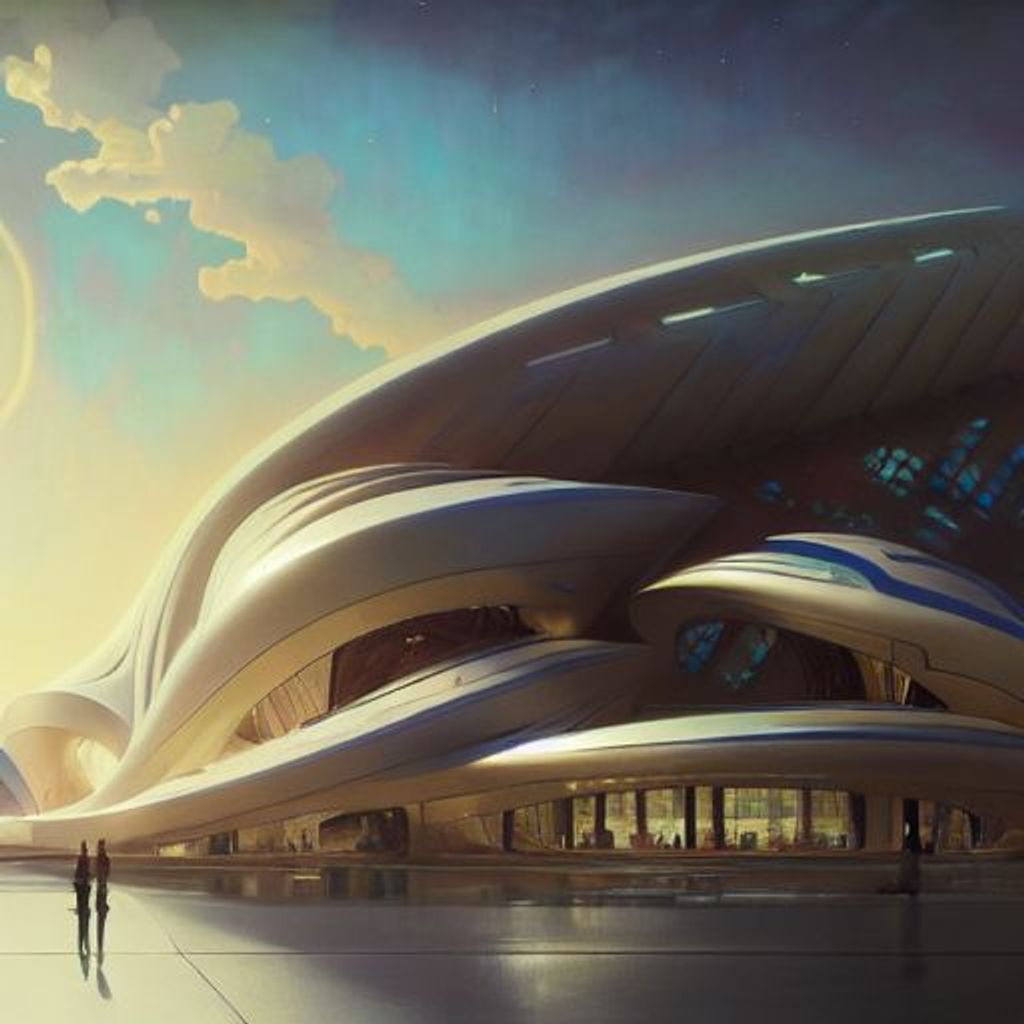 exterior shot of utopian architecture building with...