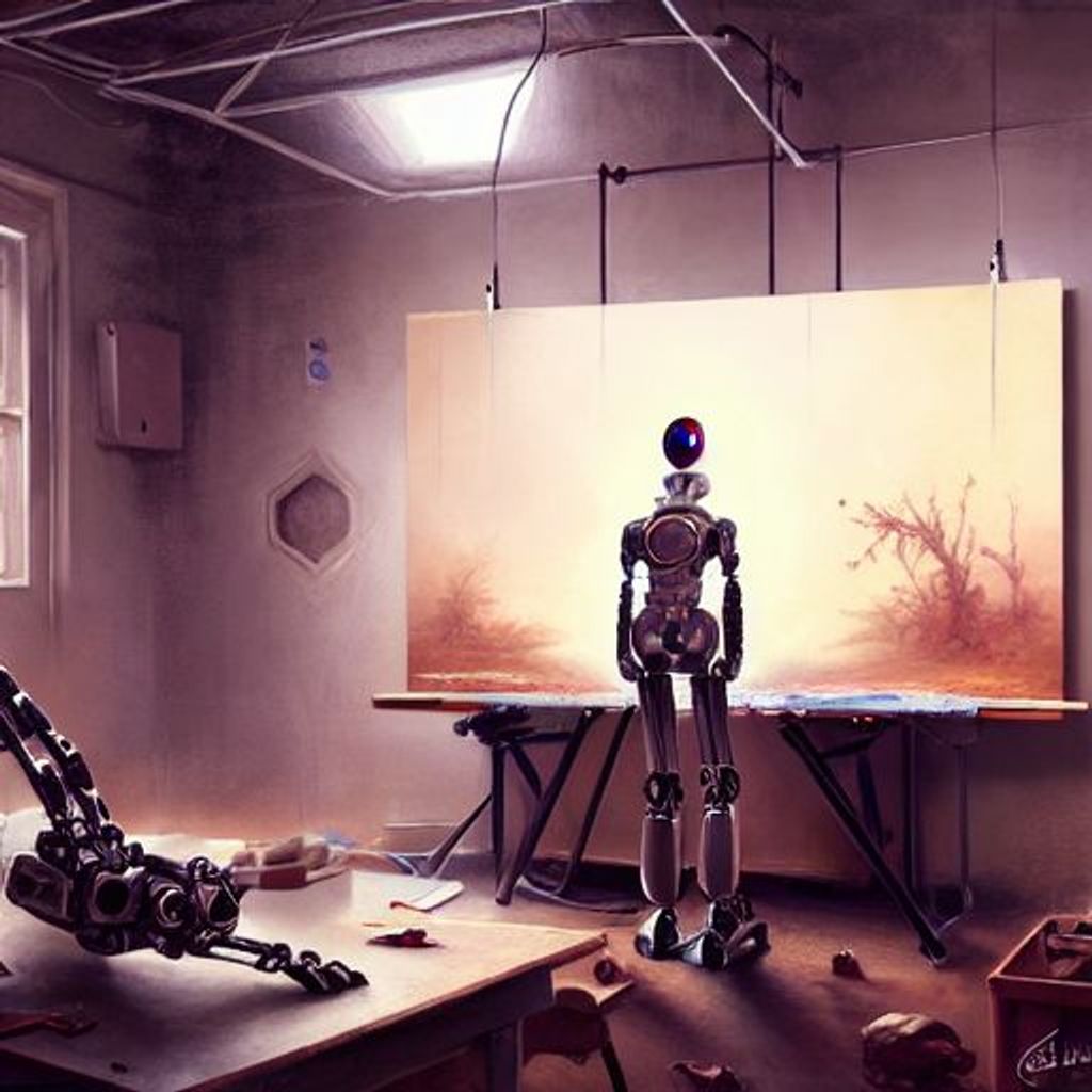 portrait of a robot painting a beautiful picture in...