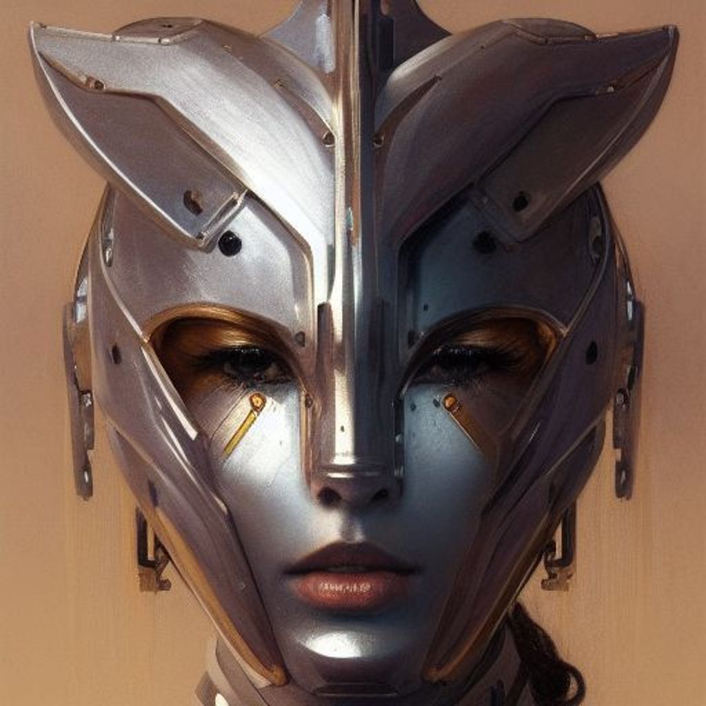 Futuristic women with medieval armor cyborg fighting...