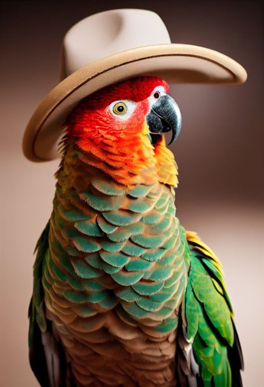 a conure wearing a cowboy hat, ultrarealistic, reali... | OpenArt