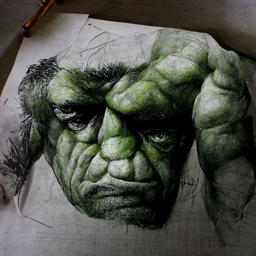 a hand drawing a hyper realistic drawing of the hulk