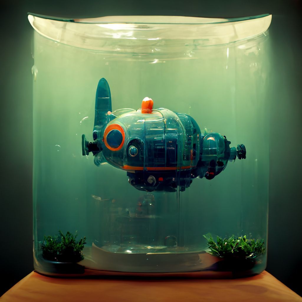 toy submarine in aquarium fish bowl | OpenArt