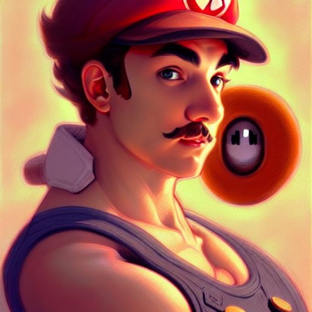 super mario, peeking behind him, highly detailed, di...