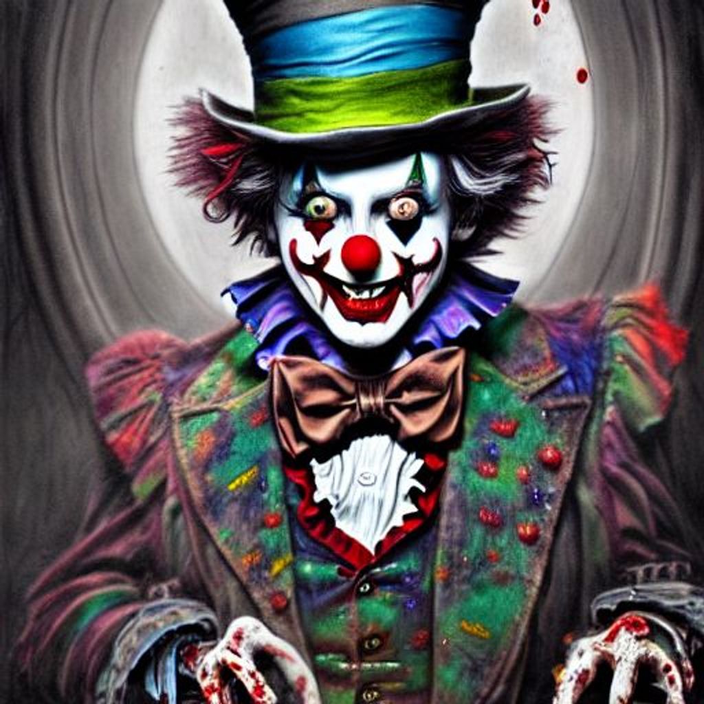 clown Zombie mad hatter, detailed intricate ink illu... | OpenArt
