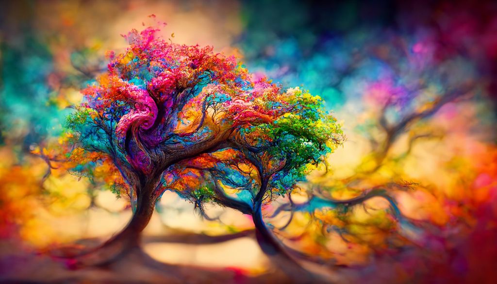 colorful tree of life, swirled gray colors in the ba... | OpenArt