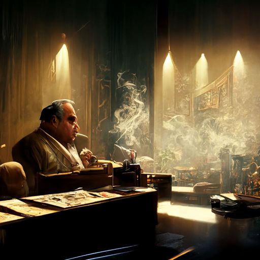 al capone smoking a cigar at his desk | OpenArt