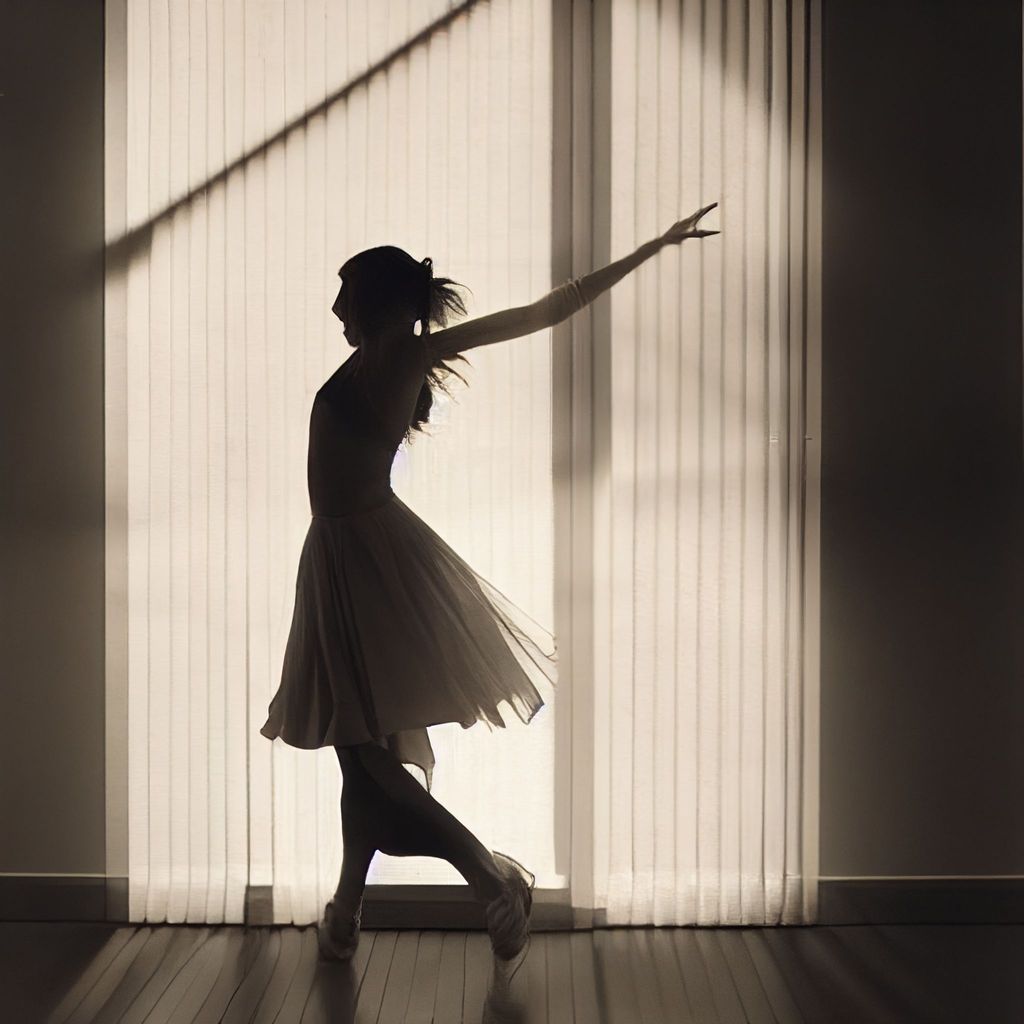 girl dancing behind the blinds | OpenArt