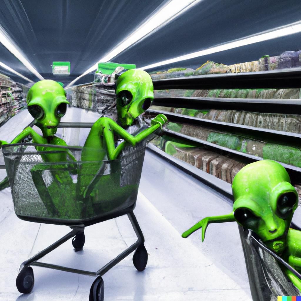 alien invasion in supermarket | OpenArt