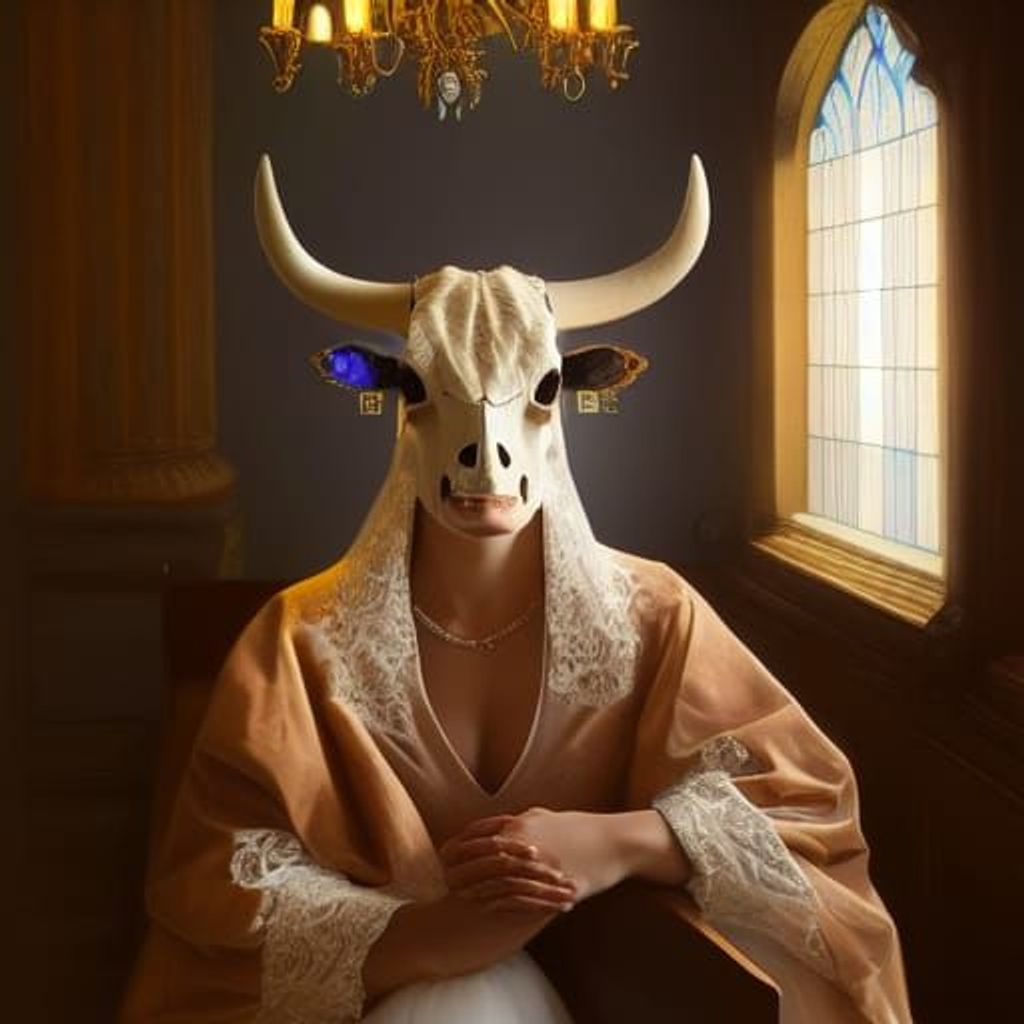 The Bride s wearing a Longhorn Cow Skull Veil | OpenArt