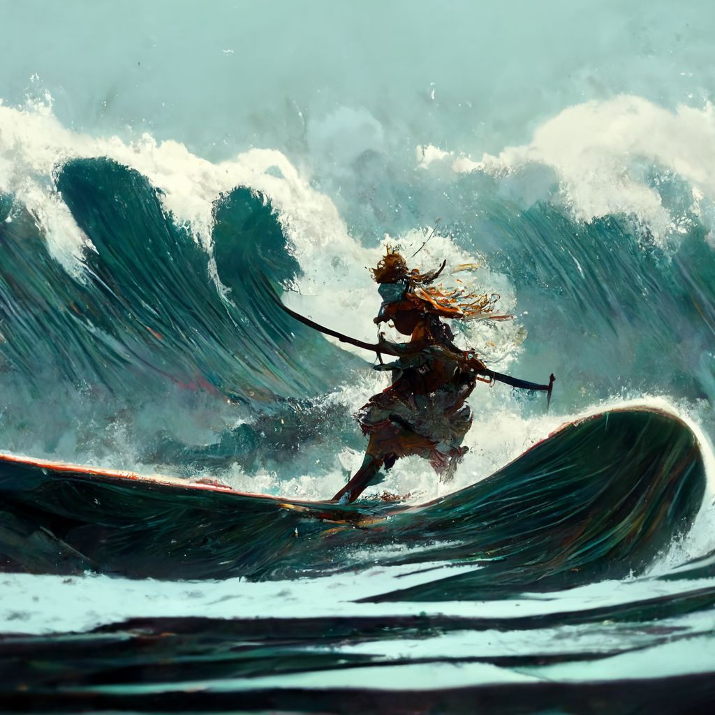 Legendary Anime Warrior Viking Women Surfing in Ocean | OpenArt