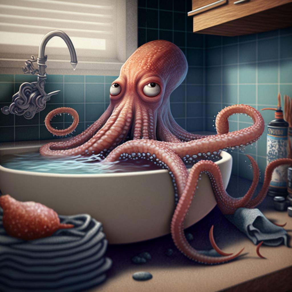 octopus in the kitchen sink, fantasy cartoon 8k | OpenArt