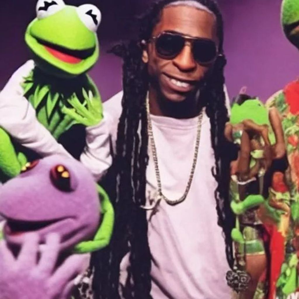 kermit and lil wayne with barney the dinosaur | OpenArt