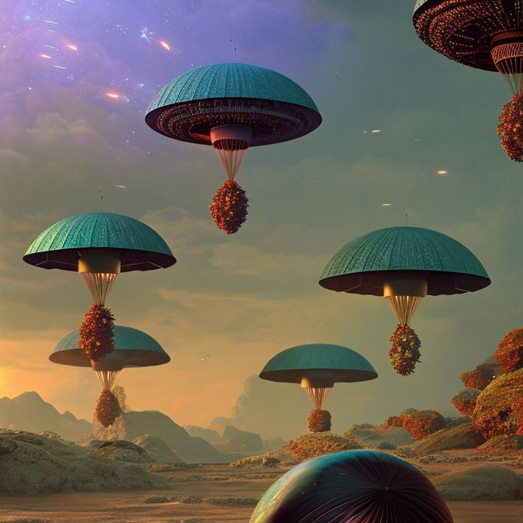 Matte painting of blue alien jellyfish-like creature... | OpenArt