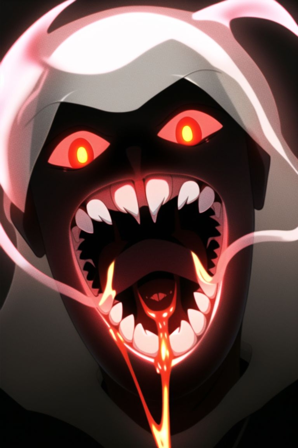 large melting mouth, large teeth, ghost with glowing... | OpenArt